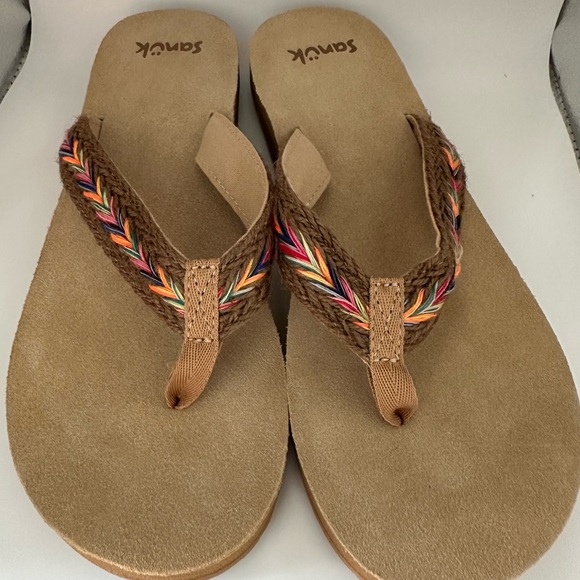 Sanuk | Shoes | Sanuk Fraidy Rainbow Hemp Sandals Flip Flops Size 9 ...